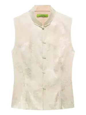 Shanghai Tang Floral Jacquard Sleeveless Mandarin Collar Top - Neutrals