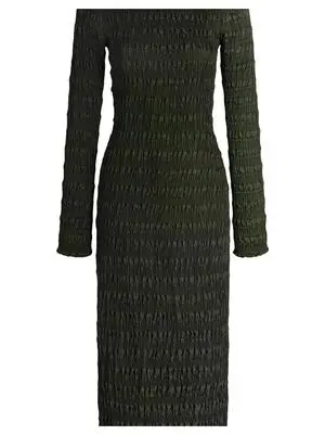 PATOU Midi Smocked Long-sleeve Dress - Green