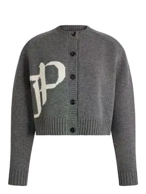 PATOU Logo Intarsia Knit Cardigan - Grey