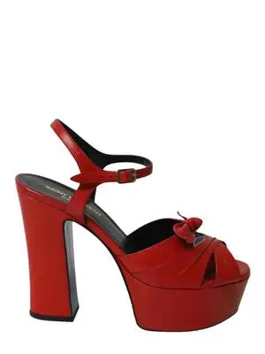 SAINT LAURENT Saint Laurent Red Leather Bow Platform Sandals