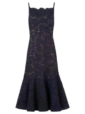 SELF-PORTRAIT Navy Spiral Lace Midi Dress - Blue