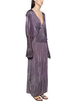 AYA MUSE V-neck Maxi Dress With Pleated Detailing - Purple