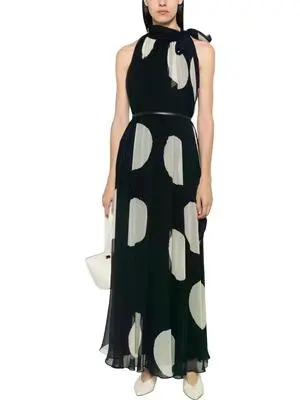 Max Mara Polka-dot Print Pleated Maxi Dress - Black