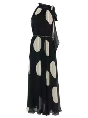 Max Mara Polka-dot Print Pleated Maxi Dress - Black