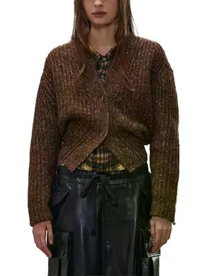 R13 Ribbed Knit V-neck Cardigan - Brown