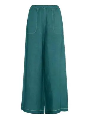 ERES Contrast Stitch Wide-leg Trousers - Green