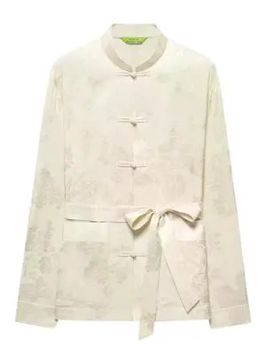 Shanghai Tang Floral Jacquard Belted Shirt - Neutrals