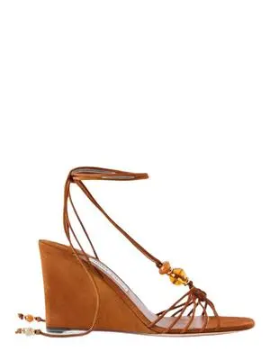 JIMMY CHOO Suede Wedge Sandals With Bead Embellishment - Brown
