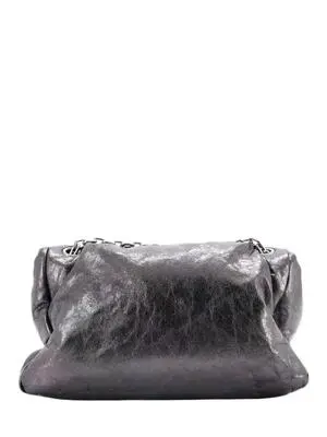 Balenciaga Monaco Chain Flap Leather Medium Shoulder Bag - Silver