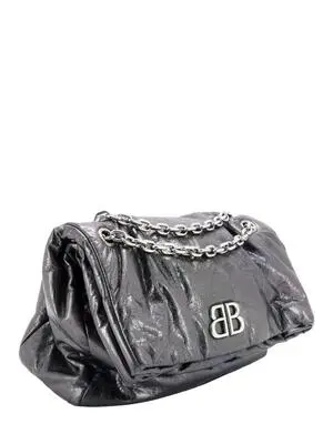 Balenciaga Monaco Chain Flap Leather Medium Shoulder Bag - Silver