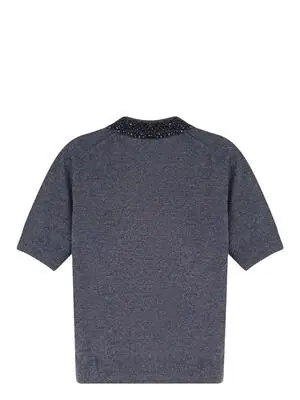 SEMICOUTURE Beaded Embellished V-neck Knitted Sweater - Grey