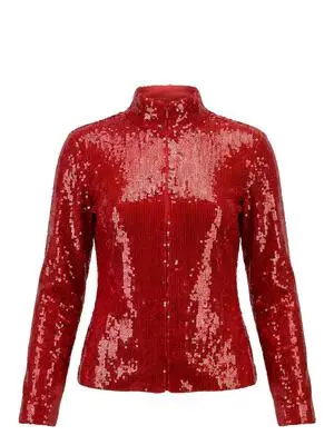Valentino Garavani Sequin High-neck Zip-up Jacket - Red