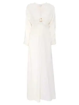 FORTE_FORTE Forte Forte Hammered-Ring V-Neck Maxi Dress Neutrals