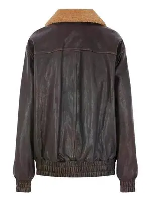 Valentino Garavani Shearling Collar Leather Bomber Jacket - Brown