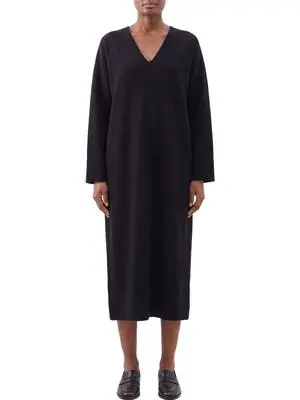 THE ROW Long Sleeve V-neck Maxi Dress - Black