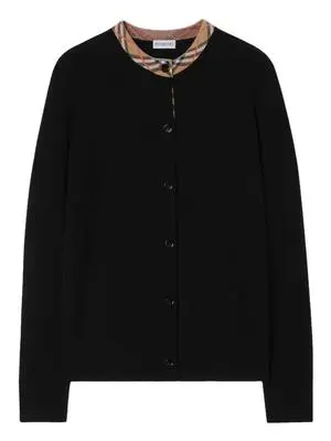 Burberry Check Trim Wool Cardigan - Black