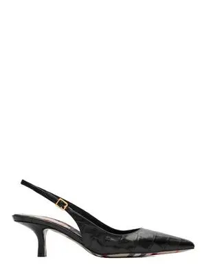 Burberry Crocodile-effect Leather Dame Slingback Pumps - Black