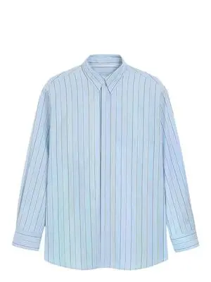 AMI Paris Striped Cotton Shirt With Removable Collar - Blue