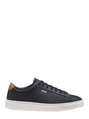 BOSS Kieran Leather Cupsole Trainers With Signature-stripe Stitching - Blue