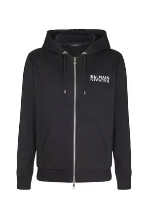 Balmain Logo Print Zip-up Hoodie - Black