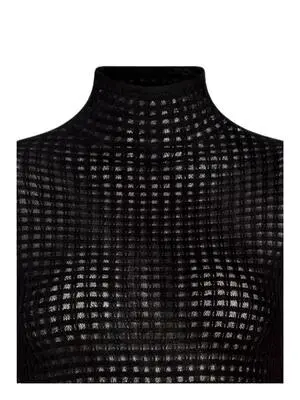 Proenza Schouler Chequered Mesh Knit High Neck Top - Black