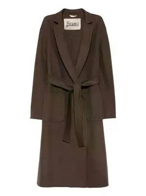 Herno Belted Wool Coat - Brown