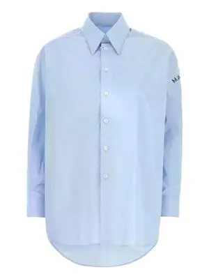 MAISON MARGIELA Cotton Poplin Shirt With Sleeve Logo - Blue