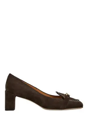 TOD'S Suede Pumps With T Timeless Accessory - Brown