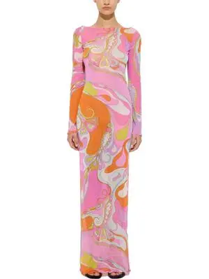 Emilio Pucci Orchidee Print Tulle Maxi Dress - Pink