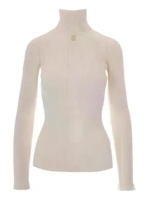 Elisabetta Franchi Elisabetta Franchi Ribbed Knit Logo Plaque Sweater Neutrals