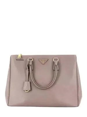 Prada Lux Saffiano Leather Double Zip Tote Bag - Neutrals