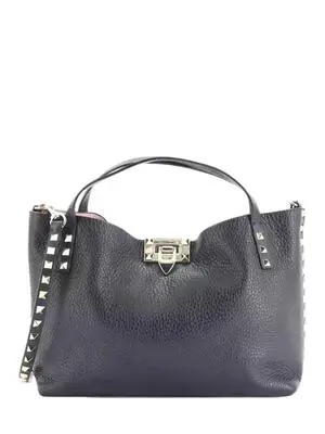 Valentino Garavani Valentino Garavani Rockstud Convertible Flip Lock Leather Medium Tote Bag Black