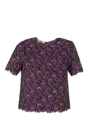 Valentino Garavani Floral Print Short Sleeve Top - Purple