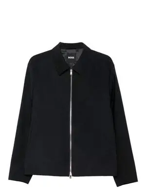 BOSS Zip-up Collared Jacket With Twill Texture - Black