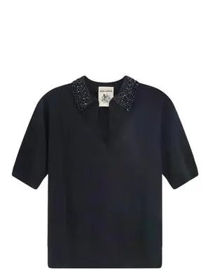 SEMICOUTURE Bead-embellished Short-sleeve Sweater - Black