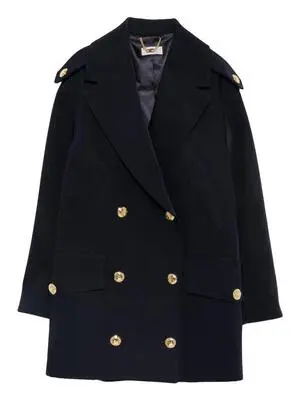 Elisabetta Franchi Double-breasted Coat With Notched Lapels And Gold-tone Logo-engraved Buttons - Blue