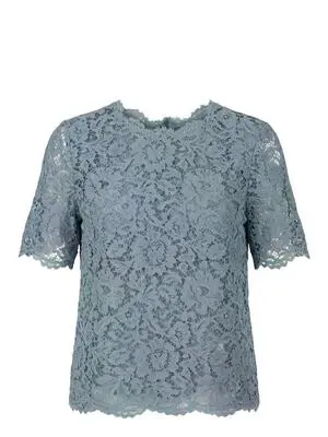 Valentino Garavani Short Sleeve Lace Top - Blue