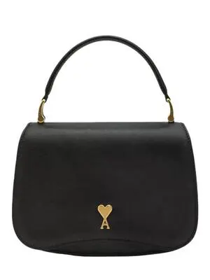 AMI Paris Cowhide Leather Top-handle Bag With De Coeur Stud - Black