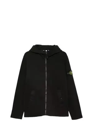 Stone Island Logo Patch Zip-up Hoodie - Black