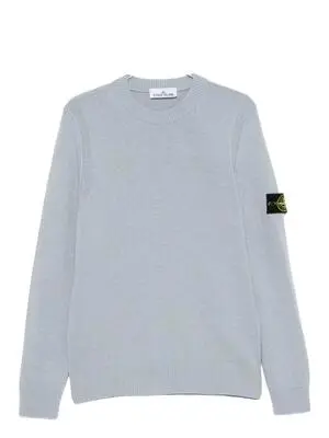 Stone Island Logo Patch Crew Neck Sweater - Blue
