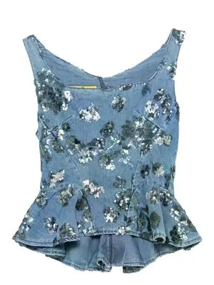 MARQUES' ALMEIDA Sequin Embellished Peplum Top - Blue
