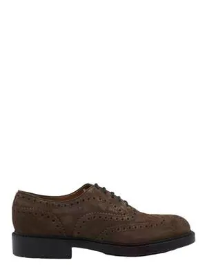 DOUCAL'S Brogue Detail Suede Oxford Shoes - Brown