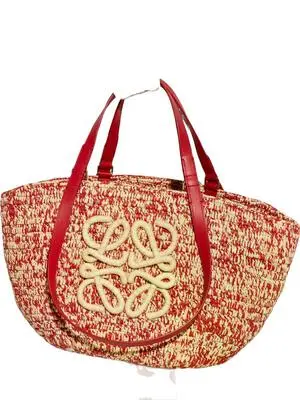 Loewe Eclipse Anagram Raffia Tote Bag - Red