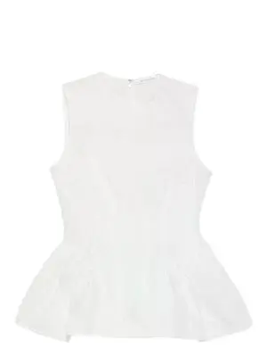 Cecilie Bahnsen Matelassé Floral Embroidery Peplum Top - White