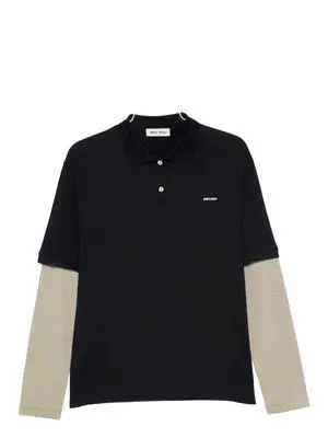 Miu Miu Layered Sleeve Striped Polo Shirt - Blue