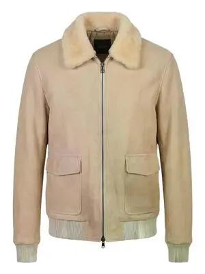 BARBA NAPOLI Shearling Collar Leather Jacket - Neutrals