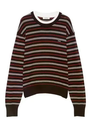 Sandro Striped Wool Crew Neck Sweater - Brown