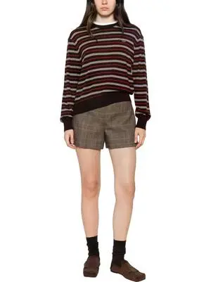 Sandro Striped Wool Crew Neck Sweater - Brown