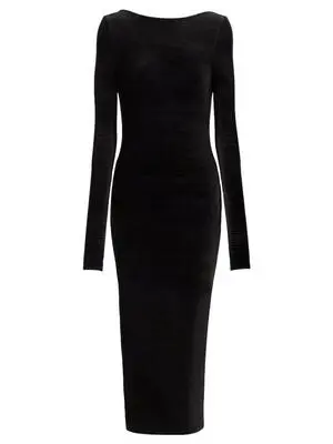 Balmain Long Sleeve Velvet Dress - Black