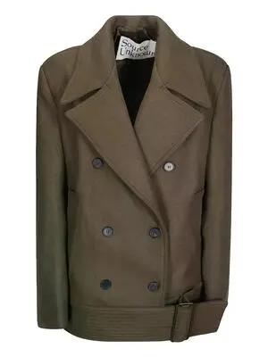 Source Unknown Belted Double-breasted Coat With Notched Lapels - Green